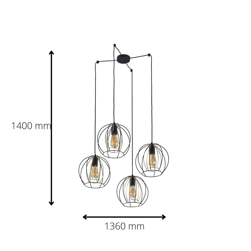 famlights Pendelleuchte Marisa in Schwarz E27 4-flammig | Lampen1a